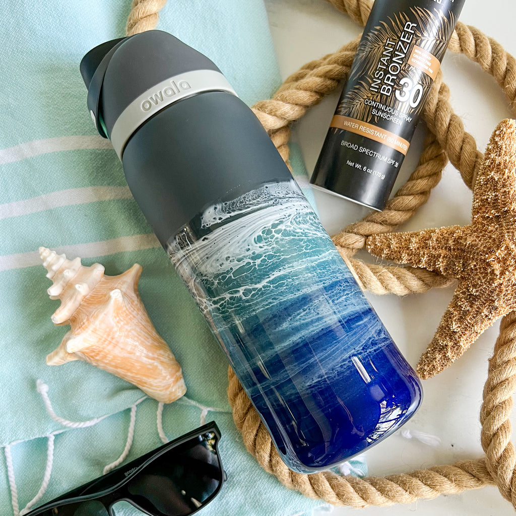 Ocean Waves Gray Owala 32oz Water Bottle – Citrus Waves Art
