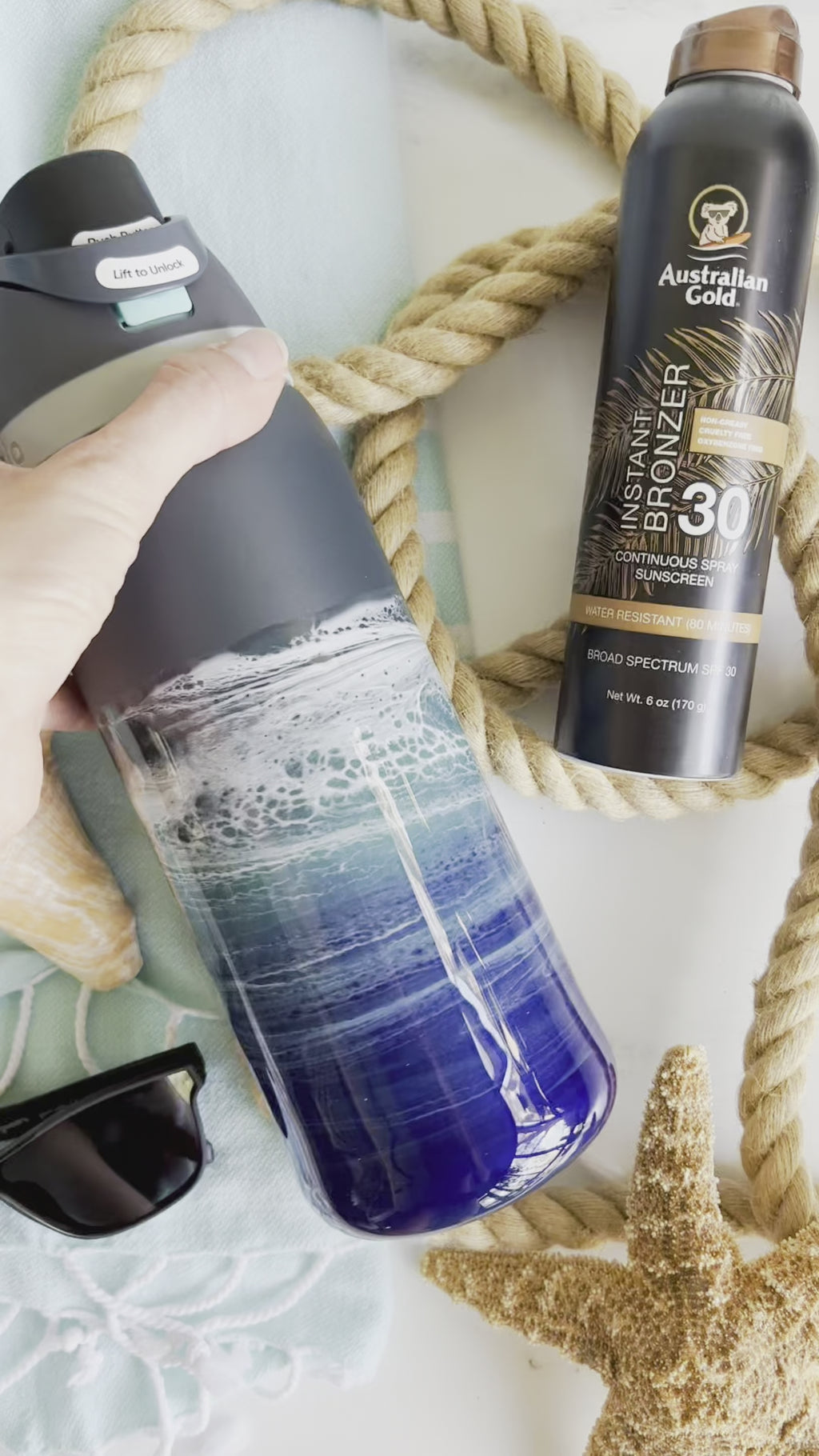 Ocean Waves Gray Owala 32oz Water Bottle – Citrus Waves Art